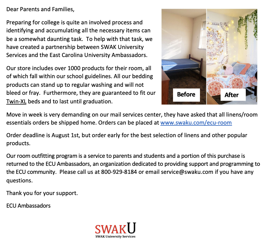 Room Outfitting Program | The ECU Parent and Family Portal